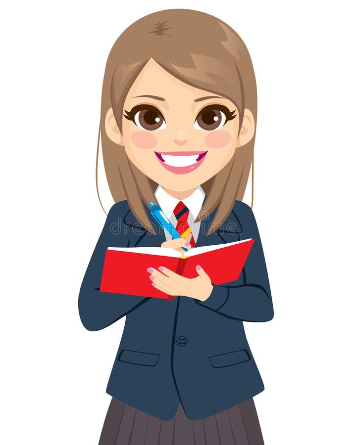 Student Girl Writing on Book Stock Vector - Illustration of school ...