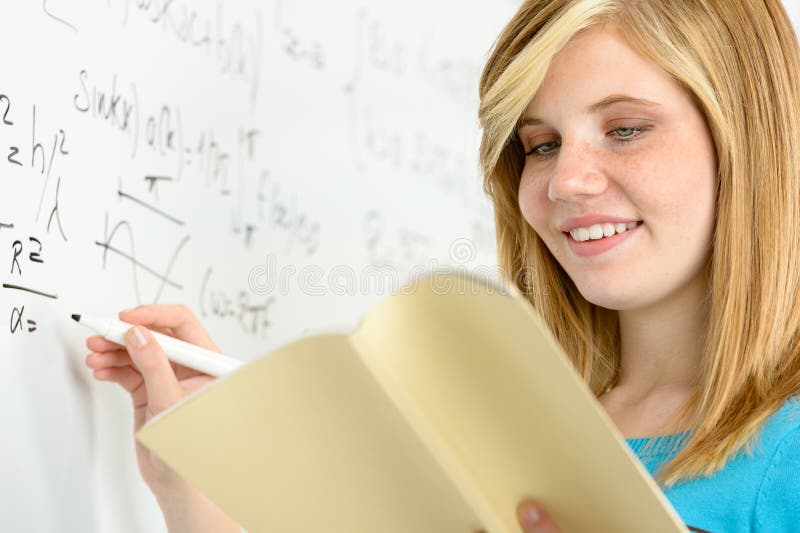 Student Girl Writing Maths on White Board Stock Photo - Image of ...