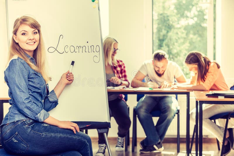 Student Girl Writting Learning Word on Whiteboard Stock Photo - Image ...