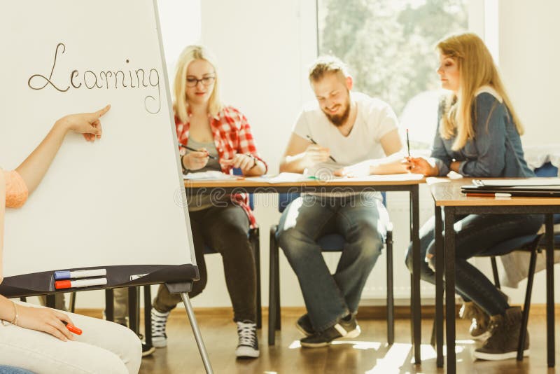 Student Girl Writting Learning Word on Whiteboard Stock Image - Image ...