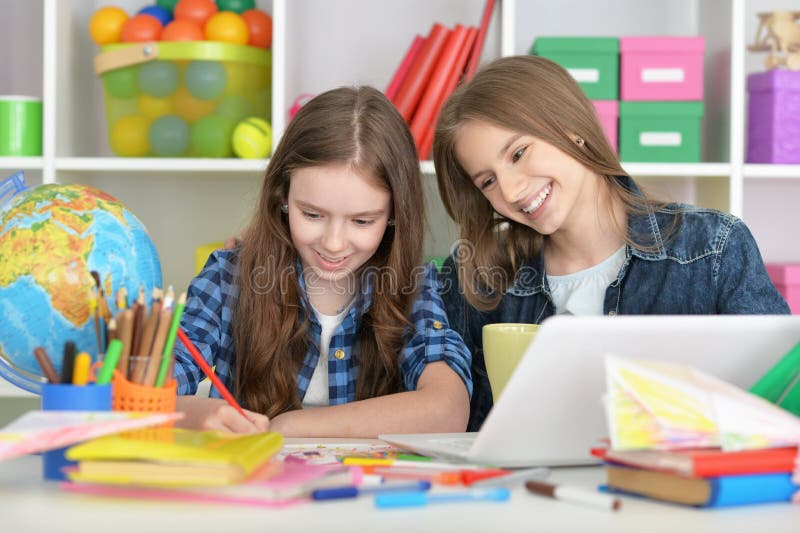 Student Girls at Class with Laptop Stock Image - Image of laptop, exam ...