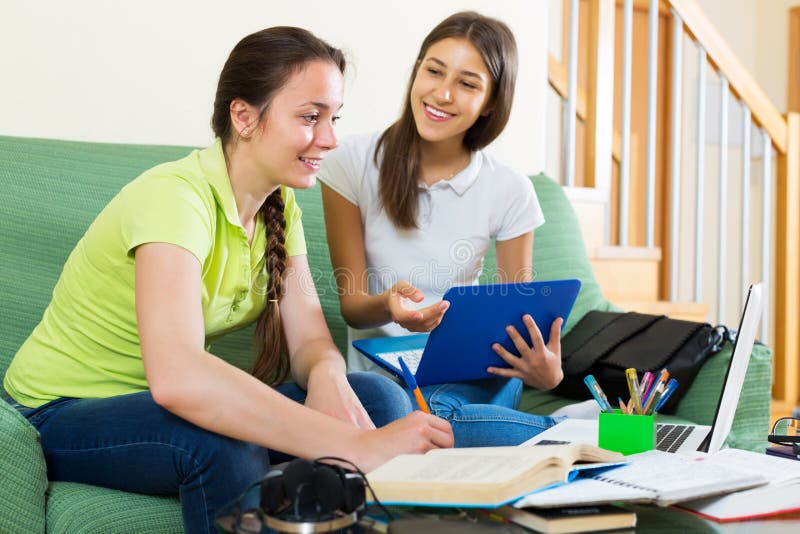 Student Girls Studying at Home Stock Image - Image of classroom, learn ...