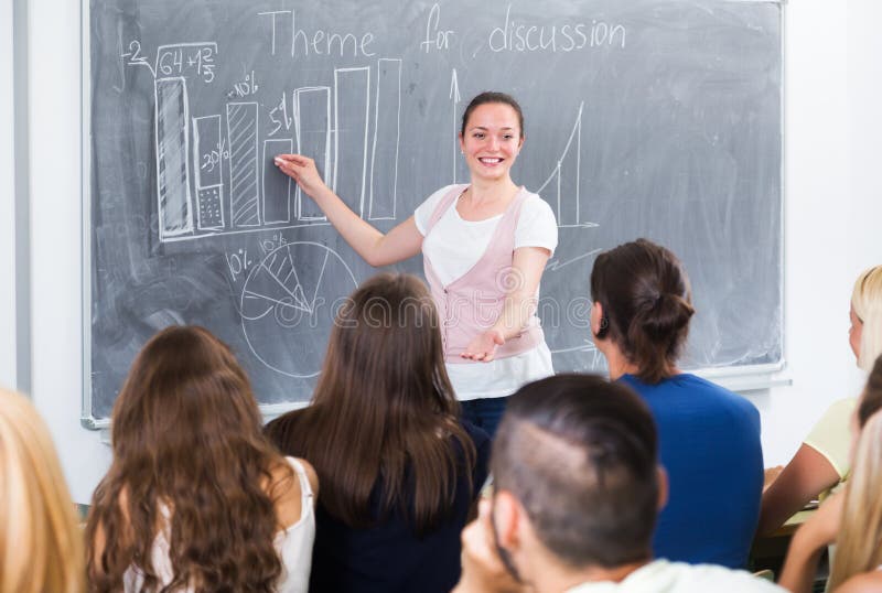 Student Gives Answer Near Blackboard Stock Image - Image of adult ...