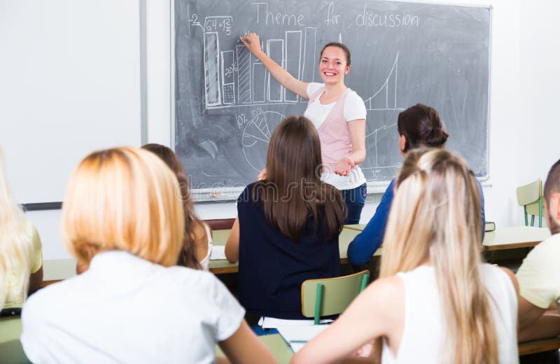 Student Gives Answer Near Blackboard Stock Image - Image of ecxited ...