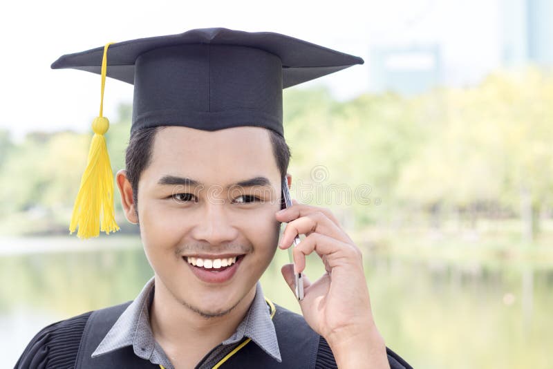 Student Graduate Holding Smart Phone Stock Image - Image of smartphone ...