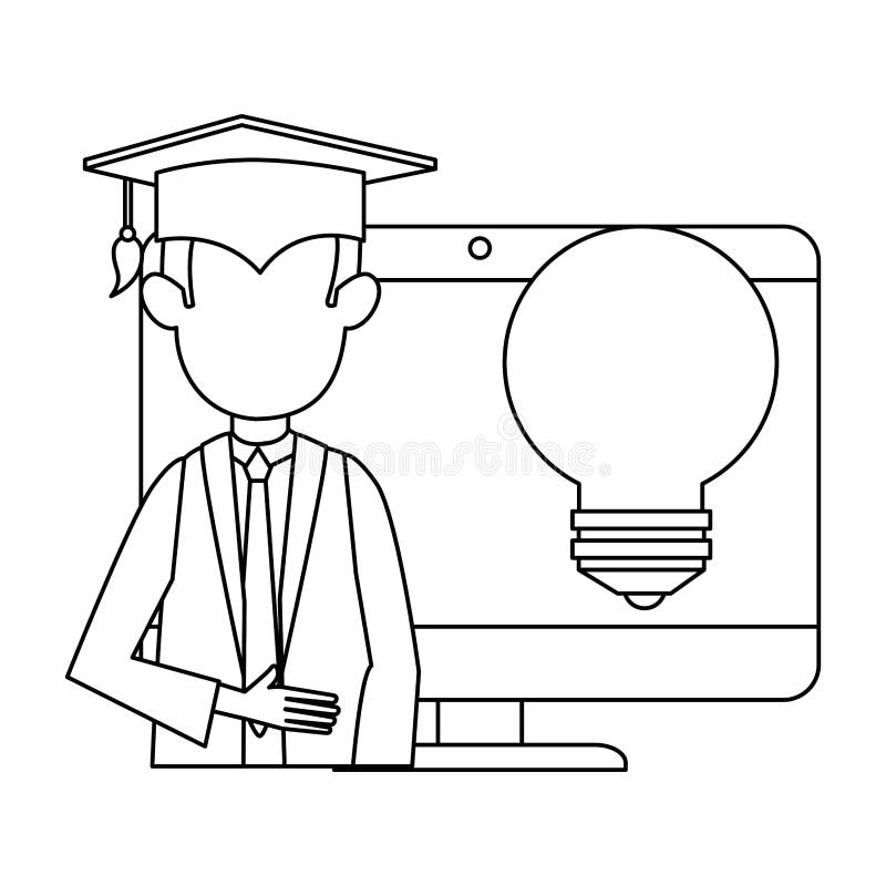 Student Graduated with Computer and Bulb Stock Illustration ...