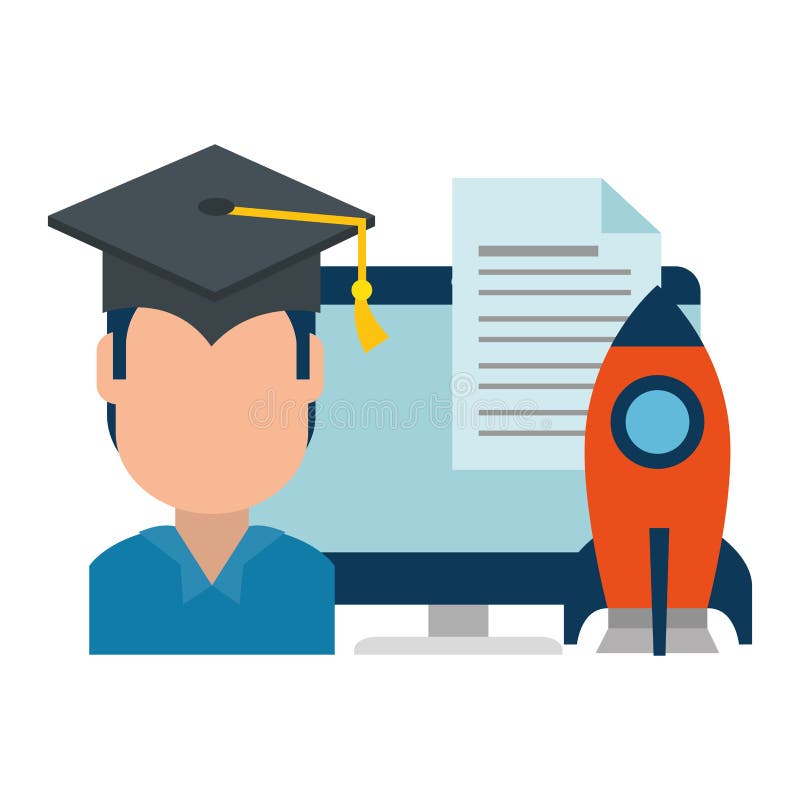 Student Graduated with Computer and Rocket Stock Illustration ...