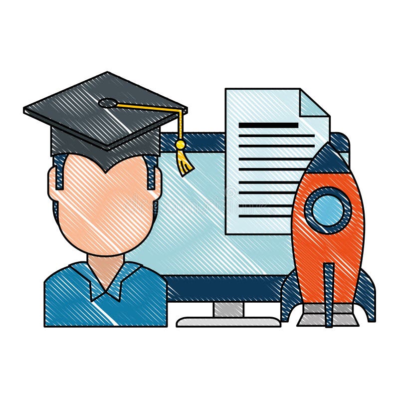 Student Graduated with Computer and Rocket Stock Illustration ...