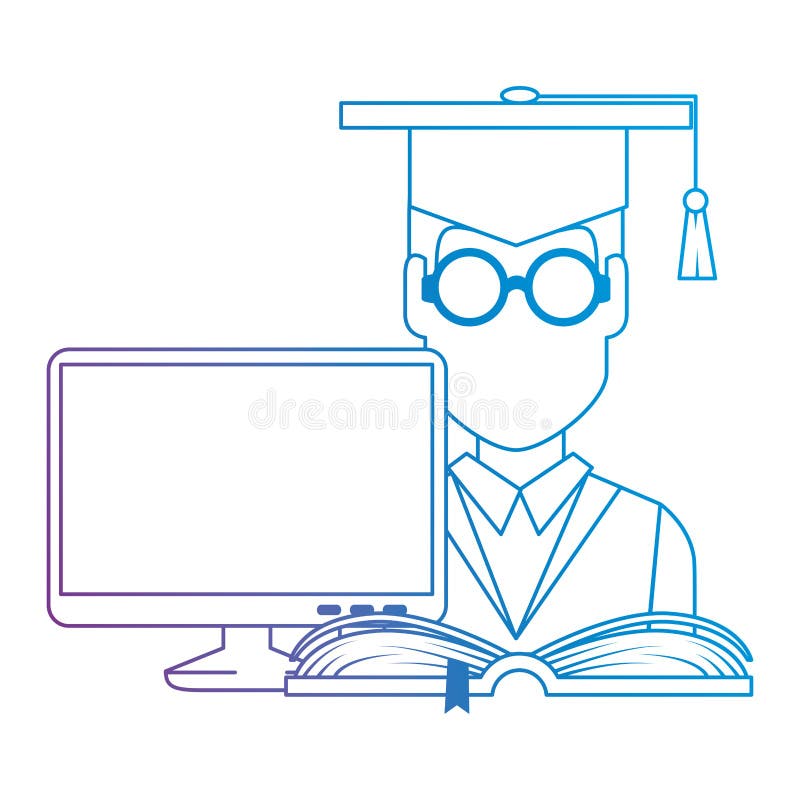 Student Graduation with Computer and Book Stock Illustration ...