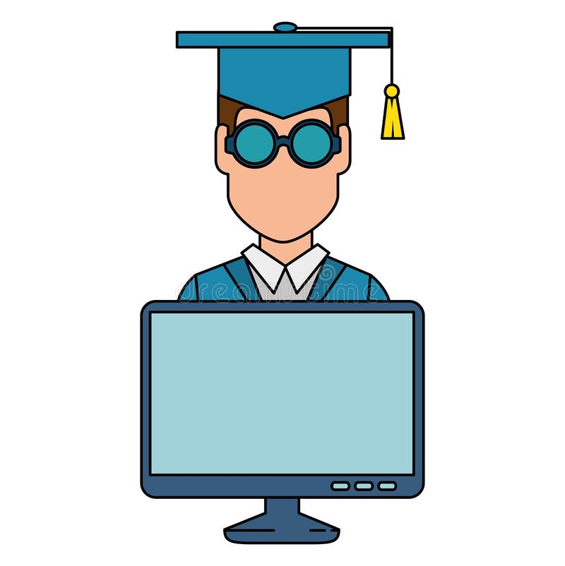 Student Graduation with Computer Stock Illustration - Illustration of ...