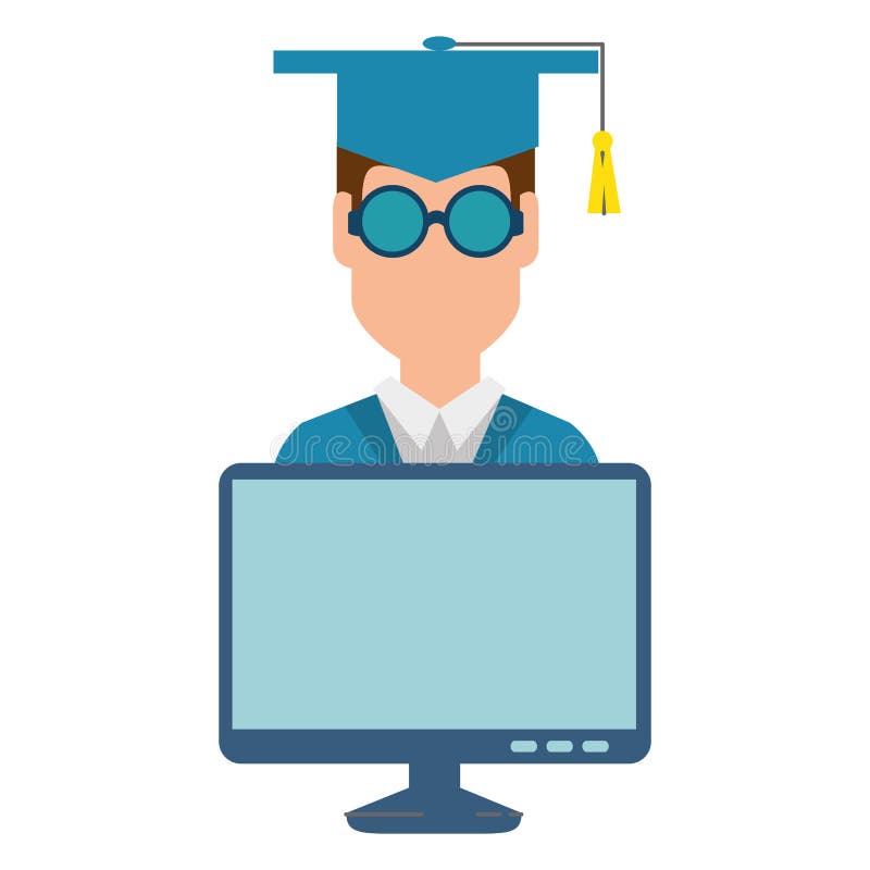 Student Graduation with Computer Stock Vector - Illustration of exam ...