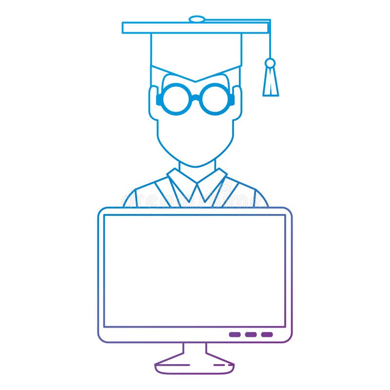Student Graduation with Computer Stock Illustration - Illustration of ...