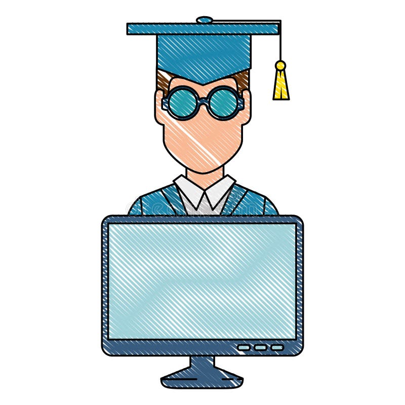 Student Graduation with Computer Stock Illustration - Illustration of ...