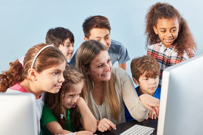 Student Group Learns at the Computer Stock Photo - Image of child ...