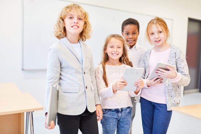 Student Group with Tablet Computer Stock Image - Image of primary ...
