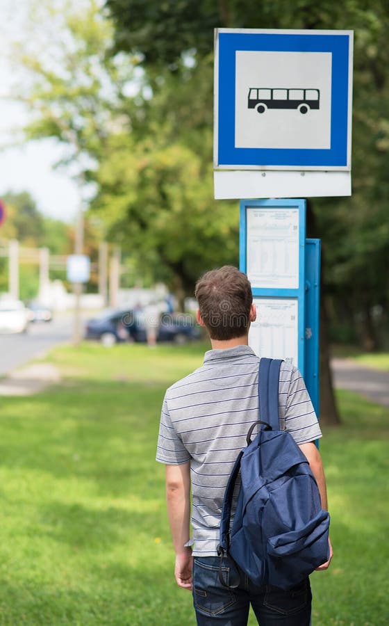 Student Guy Waiting for a Bus Stock Image - Image of lifestyle, urban ...