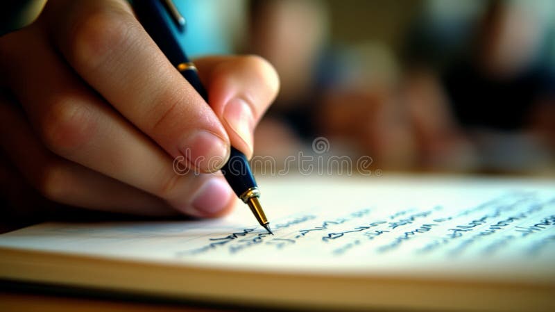 Student Hand Gripping Pen, Diligently Writing Class Notes in Notebook ...