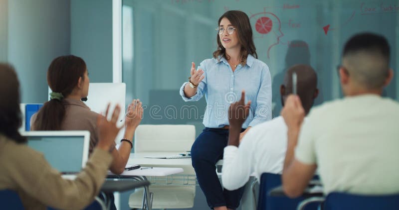Student Hand, Question and Woman Professor in a Classroom with Lecture ...