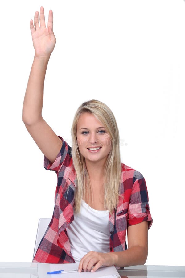 Student with hand up stock image. Image of smiling, class - 30565021