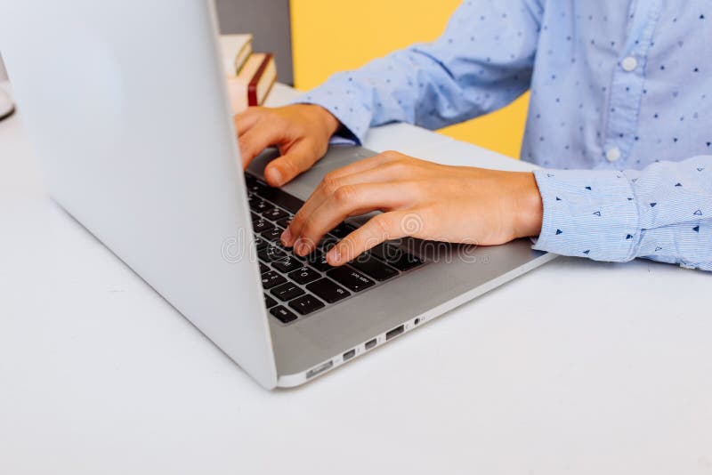 Student Hands Typing on the Laptop Keyboard, Doing Homework Stock Image ...