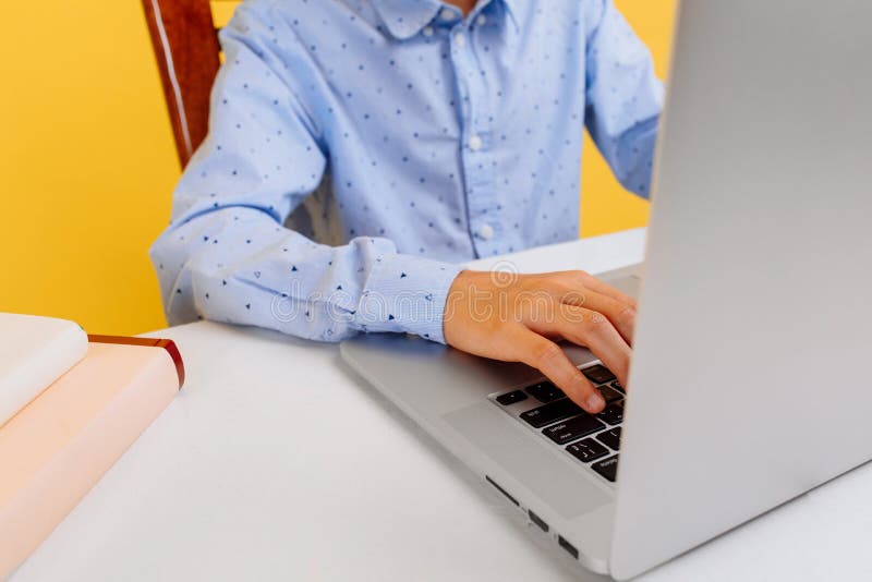 Student Hands Typing on the Laptop Keyboard, Doing Homework Stock Image ...
