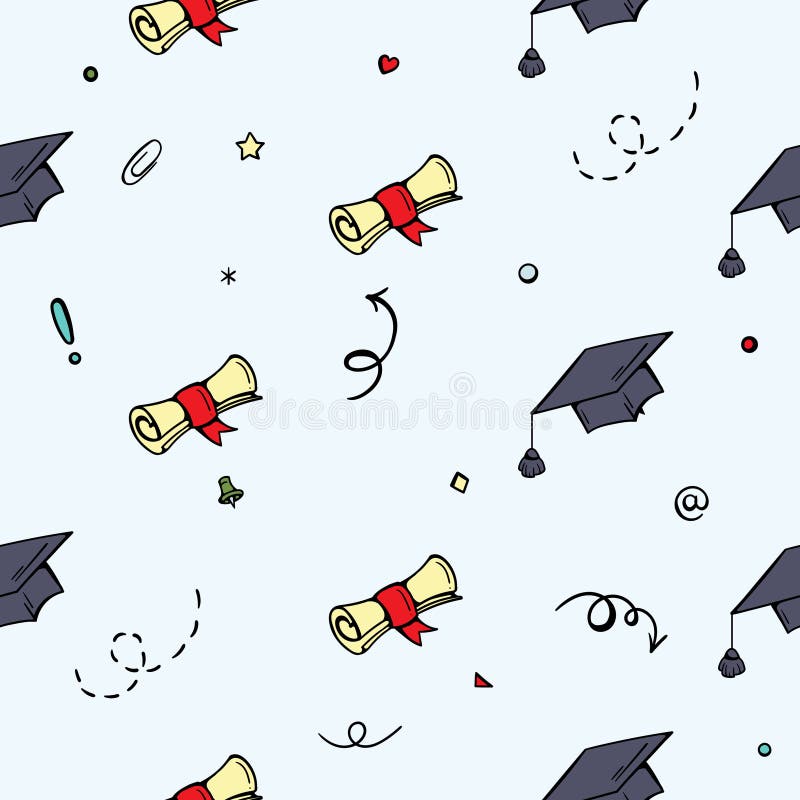 Student Hat and Diploma. Vivid Vector Seamless Education Theme Pattern ...