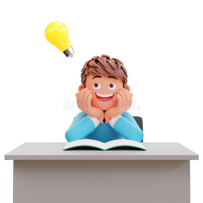 Student is Having an Idea, Chartoon Character Cute Boy Stock ...