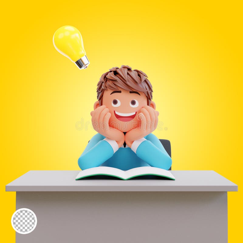 Student is Having an Idea, 3d Illustration Chartoon Character Cute Boy ...