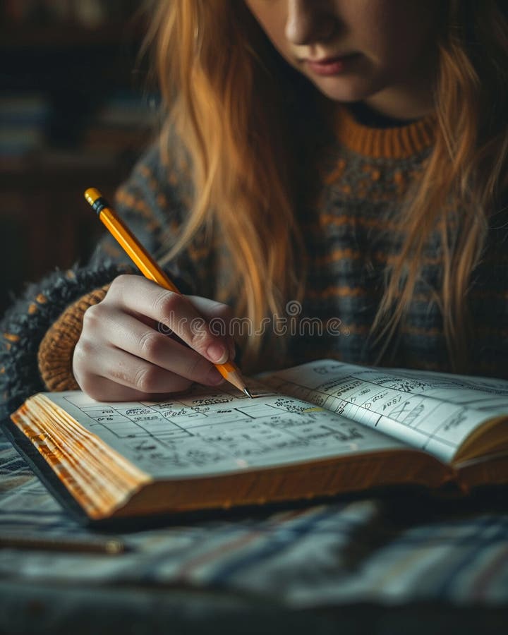 Student Highlighting Assignments in a School Schedule, Concept of ...