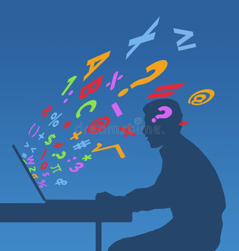 A Student at His Computer As Information Shoot Out at His Brain from ...