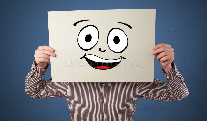 Student Holding a Paper with Laughing Emoticon in Front of His Face ...