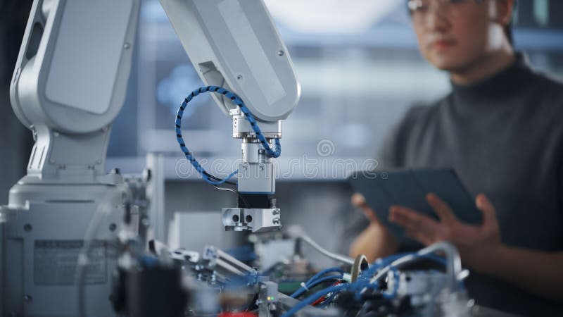 Student Holding Tablet and Controlling Robot Hand Moving at Different ...