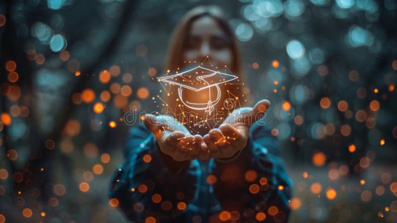 Student Holding Virtual Graduate Icon, Celebration Education Graduation ...