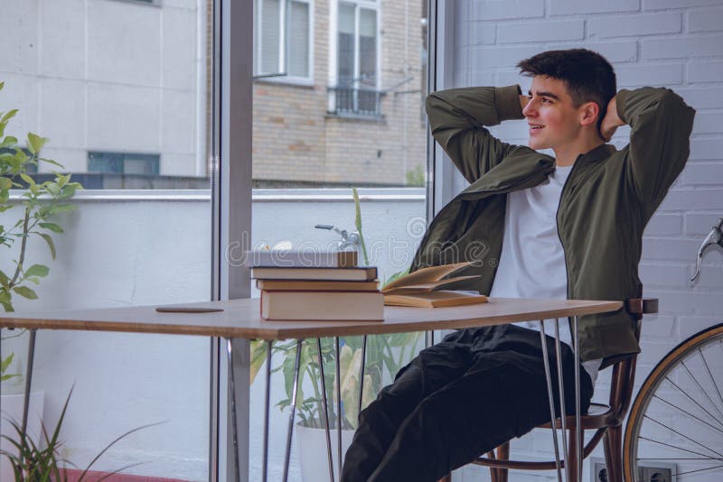 Student at home relaxed stock image. Image of smart - 215772319