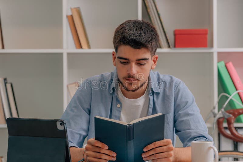 Student at Home Studying or Reading Book Stock Photo - Image of library ...