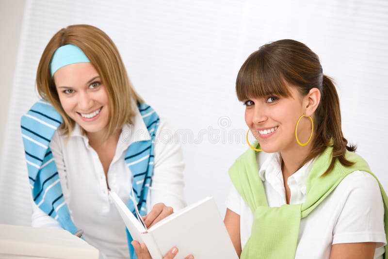 Student at Home - Two Young Woman Study Together Stock Photo - Image of ...