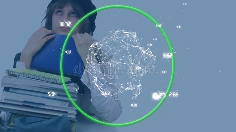 Student Hugging Books with Data Processing Animation Over Network ...