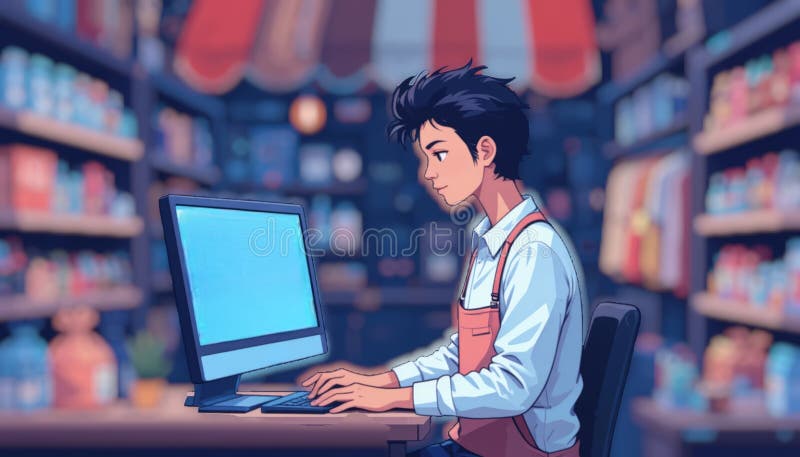 A Student Hunched Over a Desk, Engaged in Studying with a Laptop and ...