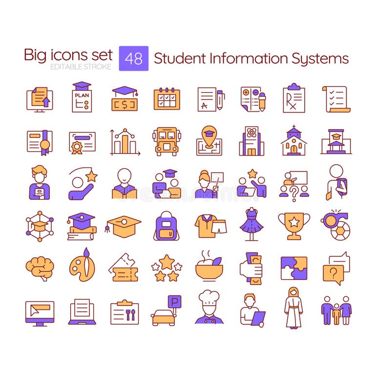 Student Information Systems Line Color Icons Set Stock Illustration ...