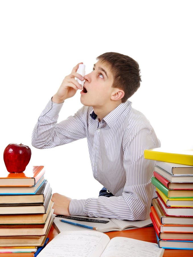 Student with Inhaler stock image. Image of heap, ache - 40602129