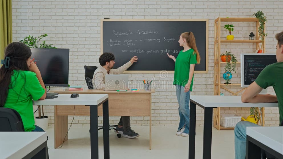 Student and Instructor Discuss Python Code in Modern Classroom Stock Photo - Image of class ...