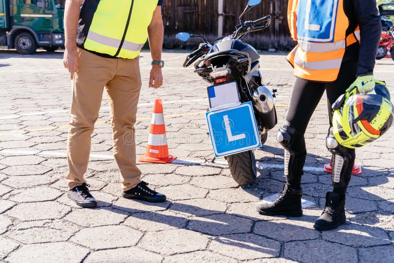 Student and Instructor, Exam in Motorcycle School. Stock Image - Image ...
