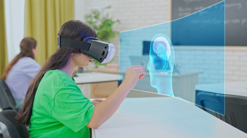 Student Interacting with 3D Brain Model Using VR in Classroom Stock ...