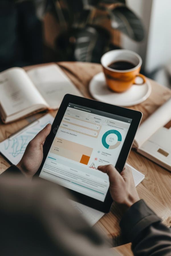 Student Engaged with Educational App on Tablet at Study Desk for ...