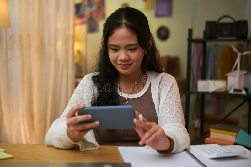 Student Joining Online Class Via Mobile App Stock Photo - Image of ...