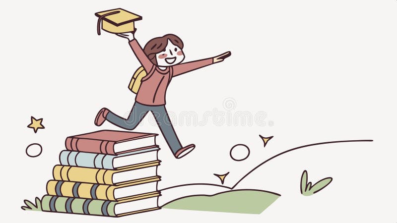 Student Jumping Over Books Academic Achievement Graphic Vector Design ...