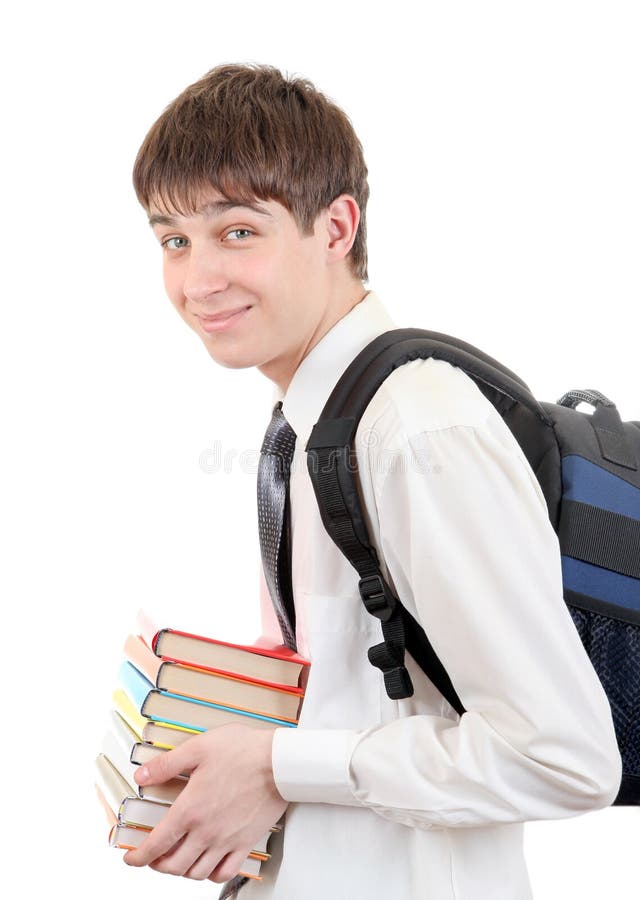 Student with Knapsack Holding the Books Stock Image - Image of satchel ...