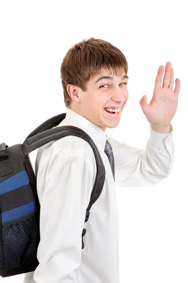 Student with Knapsack Wave Goodbye Stock Photo - Image of knapsack ...
