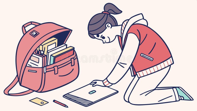Student Kneeling and Packing Books into a Backpack Education ...
