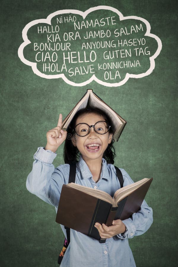 Student with Language Lesson Over Head Stock Photo - Image of glasses ...